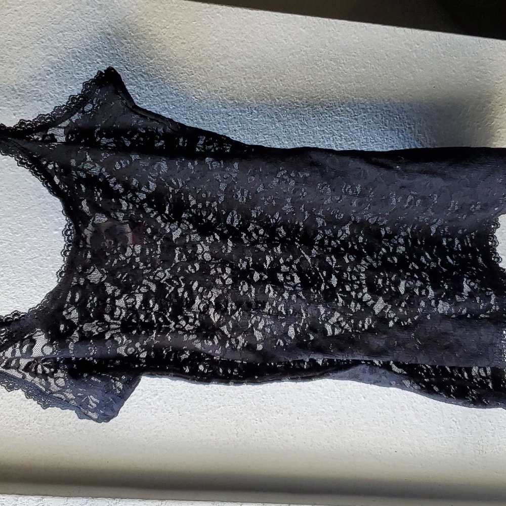 Black Lace Mesh Sheer See Through Camisole Layering L… - Gem